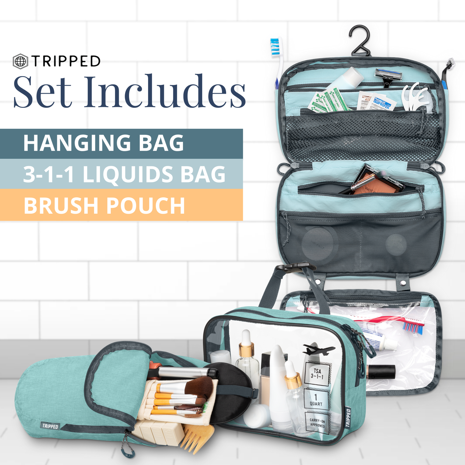 Travel Toiletry Bag Makeup Set for Men and Women Essentials – Tripped ...