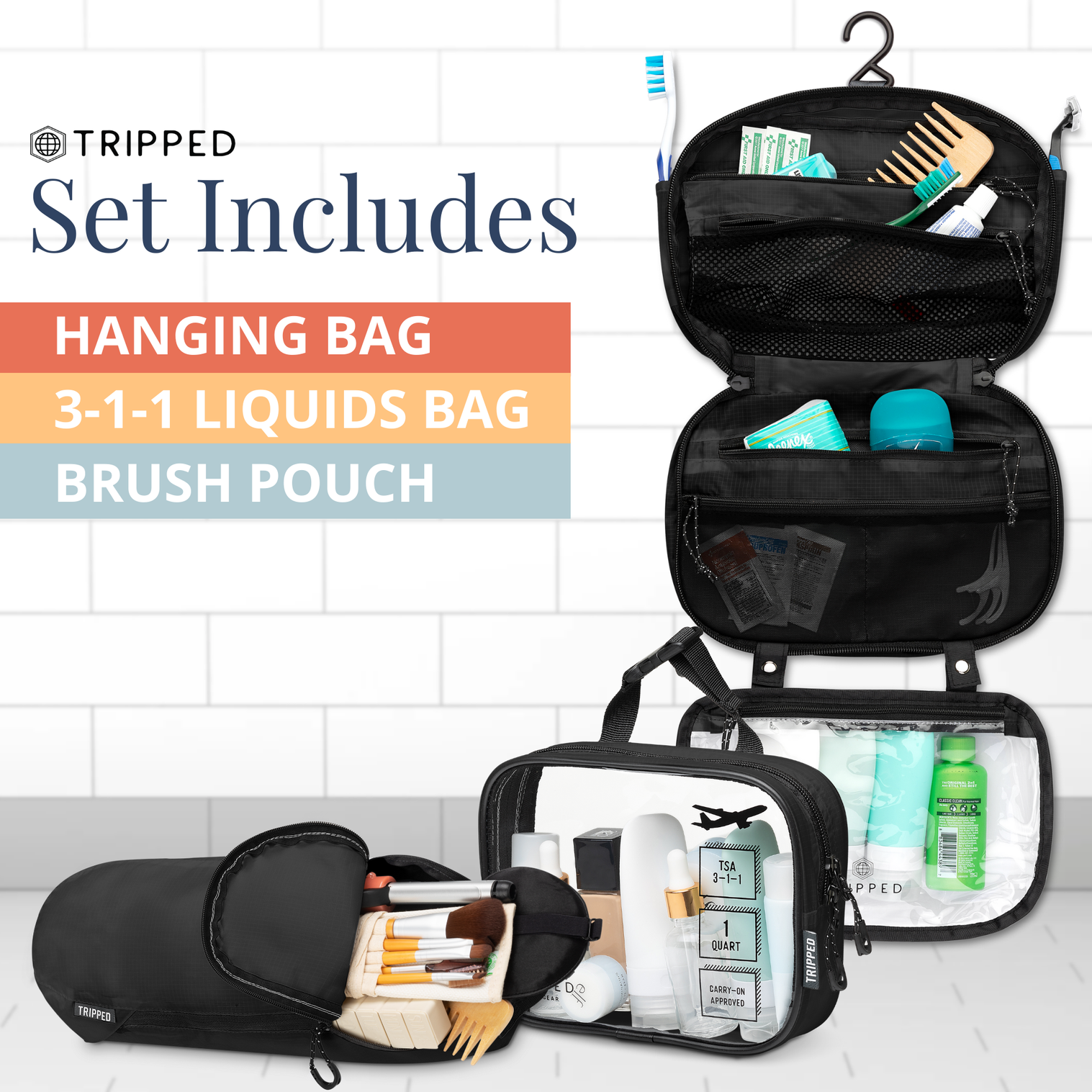 Travel Toiletry Bag Makeup Set for Men and Women Essentials – Tripped ...