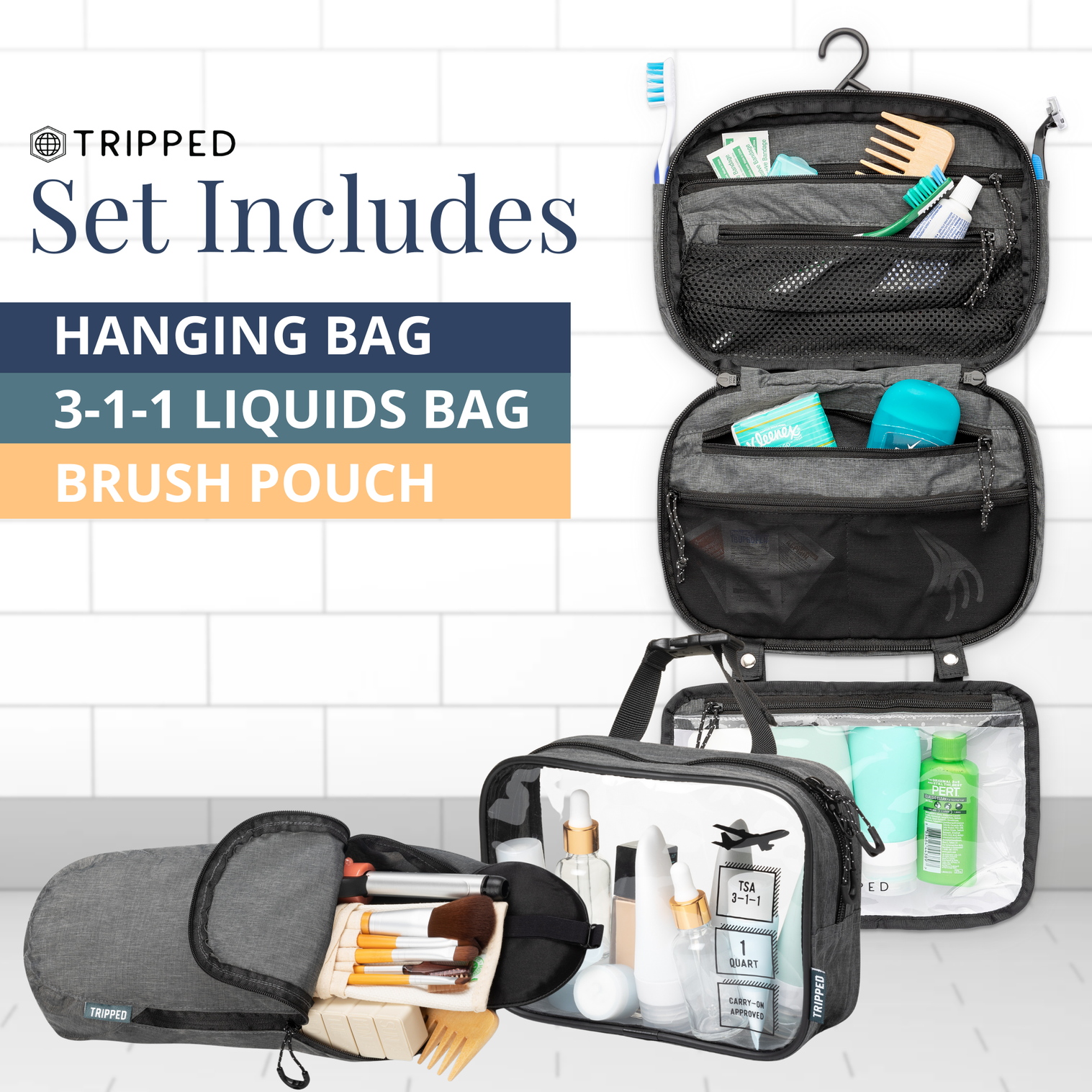 Travel Toiletry Bag Makeup Set for Men and Women Essentials – Tripped ...