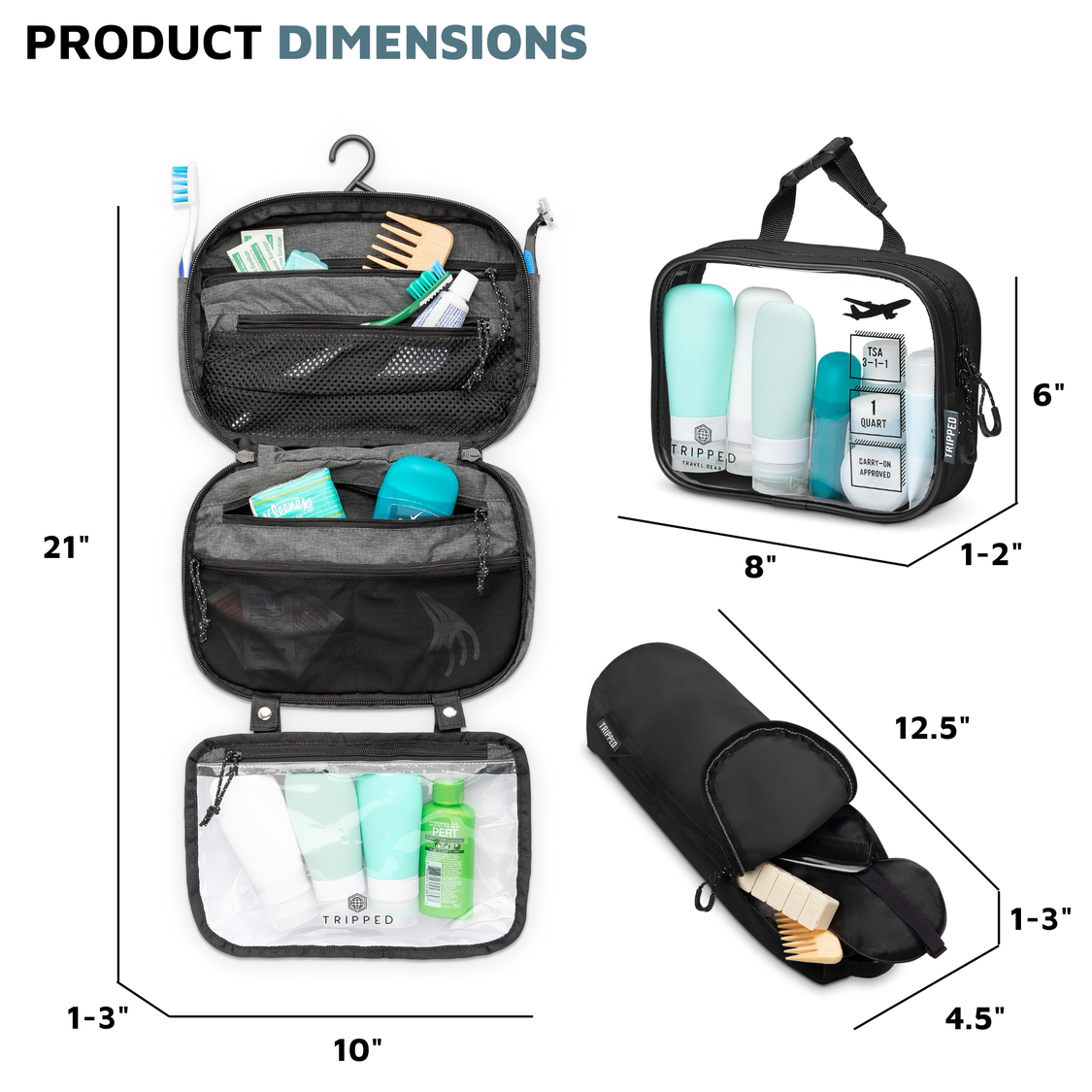 Travel Toiletry Bag Makeup Set for Men and Women Essentials – Tripped ...